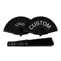 China Custom Advertising Black Plastic Fan Customized Plastic Oxford Folding Fan Plastic Advertising Hand Fan for sale