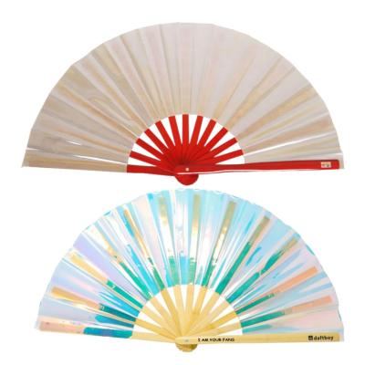 China Low Price 13 Inch PVC Shining Large Folding Hand Fan for Rave Festival Party Gift for sale