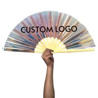 China Transparent Fans Large Shining Rave Folding Hand Fan Clack Handheld Fan for Party Night Club Festival Halloween for sale