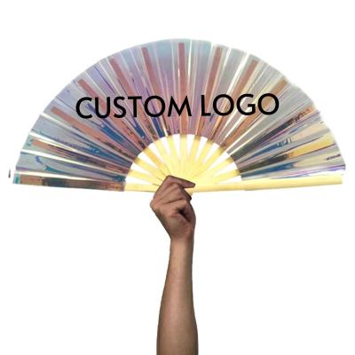 China Transparent Fans Large Shining Rave Folding Hand Fan Clack Handheld Fan for Party Night Club Festival Halloween for sale