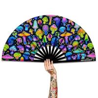 China Transparent Fans Large Shining Rave Folding Hand Fan Clack Handheld Fan for Party Night Club Festival Halloween for sale