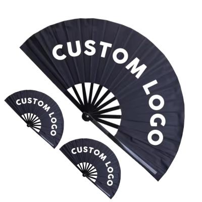 China Large Hand Folding Fans 33cm SHADE Design High Premium Bamboo Clack Custom Rave Fan for Party Wedding for sale