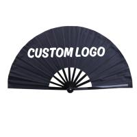 China Large Hand Folding Fans 33cm SHADE Design High Premium Bamboo Clack Custom Rave Fan for Party Wedding for sale