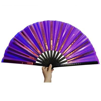 China Hot Sale 13 Inch Large PVC Different Colors Rave Bamboo Fans Custom Fan Hand Fan for Party Festival for sale