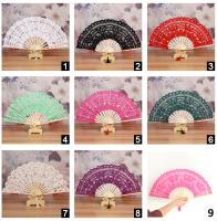 China [I AM YOUR FANS] Handmade 100% Cotton 27cm 23cm 13 Colors Ivory Lace Hand Fan Wedding Favors for sale