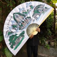 China [I AM YOUR FANS]Hot Selling Folding Wall Fan 100% Hand Painted Chinese Painting Giant Asian Folding Fabric Fan for sale