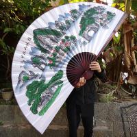 China [I AM YOUR FANS]Hot Selling Folding Wall Fan 100% Hand Painted Chinese Painting Giant Asian Folding Fabric Fan for sale