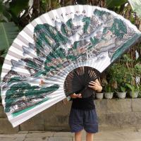 China [I AM YOUR FANS]Hot Selling Folding Wall Fan 100% Hand Painted Chinese Painting Giant Asian Folding Fabric Fan for sale