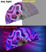 China Abanico Neon Grande De Mano Promotional Foldable Wooden Customise Printed Fabric Spanish Folding Wood Hand Fan for sale