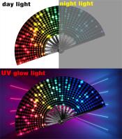 China Abanico Neon Grande De Mano Promotional Foldable Wooden Customise Printed Fabric Spanish Folding Wood Hand Fan for sale