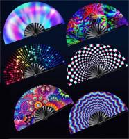 China Abanico Neon Grande De Mano Promotional Foldable Wooden Customise Printed Fabric Spanish Folding Wood Hand Fan for sale
