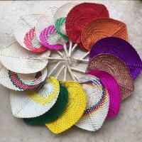 China Bamboo Weaving Banana Hand-woven Dance Straw  Baby  Round Navel Natural Fiber Hand Fan for sale