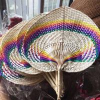 China Bamboo Weaving Banana Hand-woven Dance Straw  Baby  Round Navel Natural Fiber Hand Fan for sale
