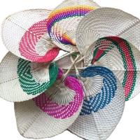 China Bamboo Weaving Banana Hand-woven Dance Straw  Baby  Round Navel Natural Fiber Hand Fan for sale