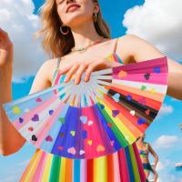 China Large Fan Rave Custom Rainbow Bamboo Folding Hand Foldable Party Fan, Promotion, Business Gift for sale