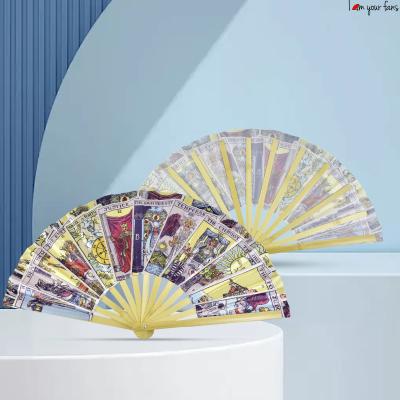 China Personalised Bamboo Tarot Themed Large Hand Fan 33cm Folding Fan for Festival Party & Home Decoration for sale
