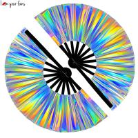 China Factory Price Waterproof Personalized Large Hand Fan PVC Holography Fans Hand Held Rave Fan for sale