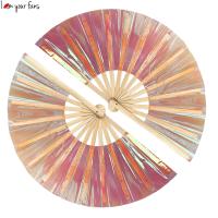 China Factory Price Waterproof Personalized Large Hand Fan PVC Holography Fans Hand Held Rave Fan for sale