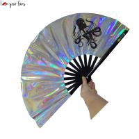 China Factory Price Waterproof Personalized Large Hand Fan PVC Holography Fans Hand Held Rave Fan for sale