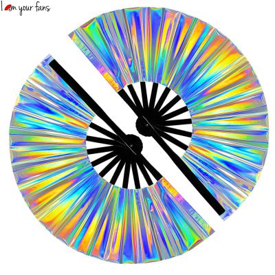 China Fashion Holographie Fan Pvc Large Clack Fan Hand Fans Party Rave Fan for Party & Promotional Gifts for sale