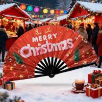 China Customized Christmas Fan 33CM Large Bamboo Fan Hand Fans for Festival for sale