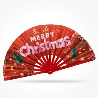 China Customized Christmas Fan 33CM Large Bamboo Fan Hand Fans for Festival for sale
