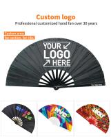 China Custom Logo 13 Inch Large Clack Folding Fan Folding Bamboo Hand Fan Clacking Sublimation Fan for Wedding and Dancing for sale