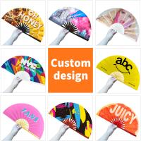 China Custom Logo 13 Inch Large Clack Folding Fan Folding Bamboo Hand Fan Clacking Sublimation Fan for Wedding and Dancing for sale