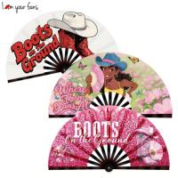 China Boot on the Ground Clacking Hand Fans Clacking Sublimation Fan Rave Fan for sale