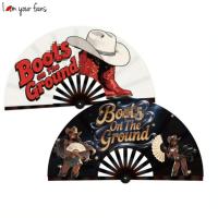 China Personalized Clacking Sublimation Fan Boot on the Ground Clacking Hand Fans Rave Fan for sale