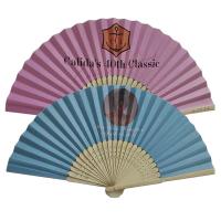 China Custom Colour 8 Inch (21cm) Popular Custom Design Sample Is Free Fabric Bamboo Hand Held Fan for Advertising for sale