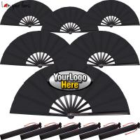 China [I AM YOUR FANS] Custom Promotional Large Rave Nylon Fabric Clack Fan Hand Held Folding Fans for Advertisement for sale