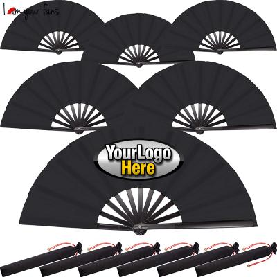 China [I AM YOUR FANS] Custom Promotional Large Rave Nylon Fabric Clack Fan Hand Held Folding Fans for Advertisement for sale