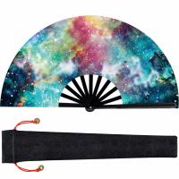 China [I AM YOUR FANS] Custom Promotional Large Rave Nylon Fabric Clack Fan Hand Held Folding Fans for Advertisement for sale