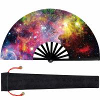 China [I AM YOUR FANS] Custom Promotional Large Rave Nylon Fabric Clack Fan Hand Held Folding Fans for Advertisement for sale