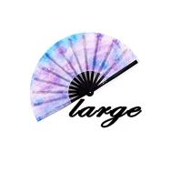 China Large Reflective Hand Fan 27cm / 33cm Holographic UV Fan High Premium Bamboo Folding Clack Rave Fan for Party Use for sale
