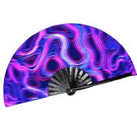 China Large Reflective Hand Fan 27cm / 33cm Holographic UV Fan High Premium Bamboo Folding Clack Rave Fan for Party Use for sale