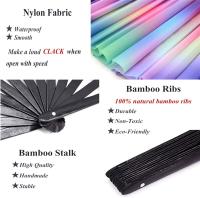 China Large Reflective Hand Fan 27cm / 33cm Holographic UV Fan High Premium Bamboo Folding Clack Rave Fan for Party Use for sale