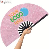 China 33cm Custom Printed Large Rave Fan Folding Bamboo Loud Fan Clack Hand Held Fan for Rave Festivals Accessories for sale