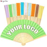 China Promotional Customized 23cm Polyester Cotton Bamboo Hand Folding Fan Beautiful Outdoor Dance Wood Craft Painted Bamboo Hand Fan for sale