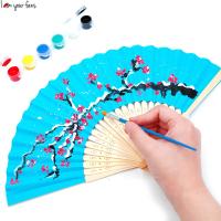 China Promotional Customized 23cm Polyester Cotton Bamboo Hand Folding Fan Beautiful Outdoor Dance Wood Craft Painted Bamboo Hand Fan for sale