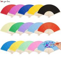China Promotional Customized 23cm Polyester Cotton Bamboo Hand Folding Fan Beautiful Outdoor Dance Wood Craft Painted Bamboo Hand Fan for sale