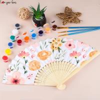 China Promotional Customized 23cm Polyester Cotton Bamboo Hand Folding Fan Beautiful Outdoor Dance Wood Craft Painted Bamboo Hand Fan for sale