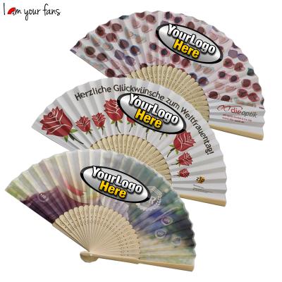 China Advertising Hand Fans Customized Color Logo Fan Personalized Bamboo Paper or Fabric Folding Fan for sale