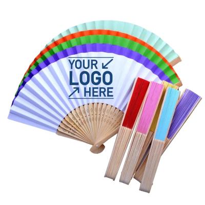 China Wholesale Custom Printed Logo Folding Handfan Rib Wedding Wooden Hand Held Paper Bamboo Fans for sale