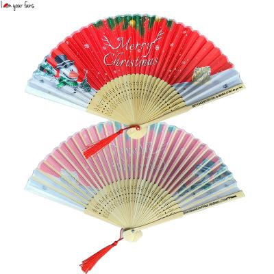 China New Arrival Christmas Fan Bamboo Fan Custom Christmas Gifts Hand Fan for sale