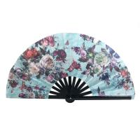 China Custom Printed 33cm Large Folding Bamboo Handheld Fan with Loud Clack Sound for Rave Festivals Accessories for sale