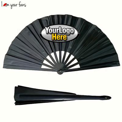 China [I AM YOUR FANS] Custom Promotional Large Rave Nylon Fabric Clack Fan Hand Held Folding Fans for Advertisement for sale