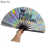 China [I AM YOUR FANS] Custom Promotional Large Rave Nylon Fabric Clack Fan Hand Held Folding Fans for Advertisement for sale