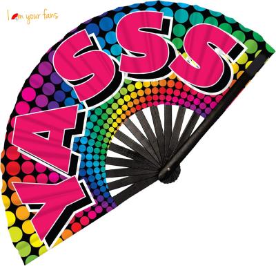 China 33Cm Bamboo Crafts Large Folding Fan Clack Rave Hand Fan for Raves Halloween Burlesque Women & Festival Accessories for sale